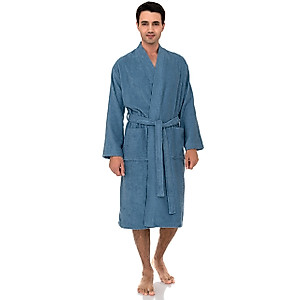 TowelSelections Mens Robe, Kimono Terry Cloth Bathrobe, Cotton Bath Robe for Men Large/X-Large Blue Heaven