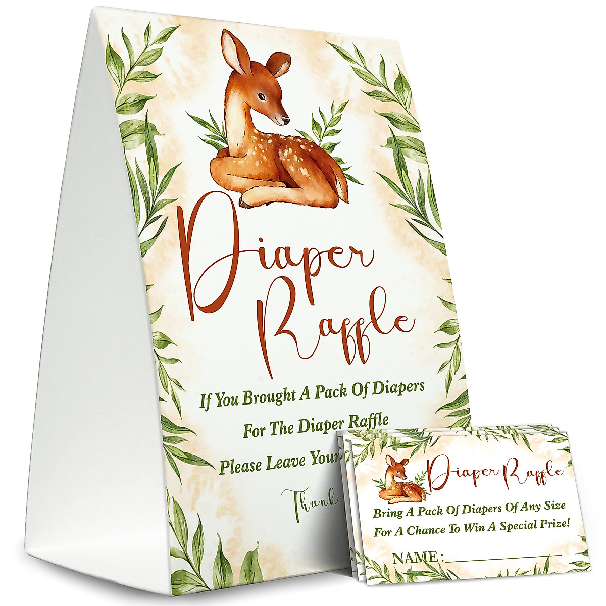 Tesedupoole Diaper Raffle Sign, Woodland Forest Animals Insert Ticket, Baby Showers Decorations, Card for Baby Shower Game to Bring a Pack of Diapers