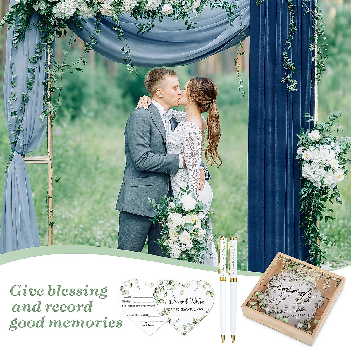 53 Pcs Wedding Card Boxes for Reception Wedding Greenery Card Holder Box 50 Pcs Advice and Wishes Card 2 Pcs Wedding Ballpoint Pens Wedding Wishes Cards and Box Set for Reception Bridal Shower
