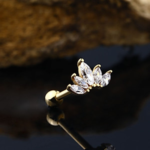 Jewseen 14K Gold Cartilage Earring CZ Helix Piercing Jewelry 16g Helix Stud Helix Earring Crown Tragus Earrings