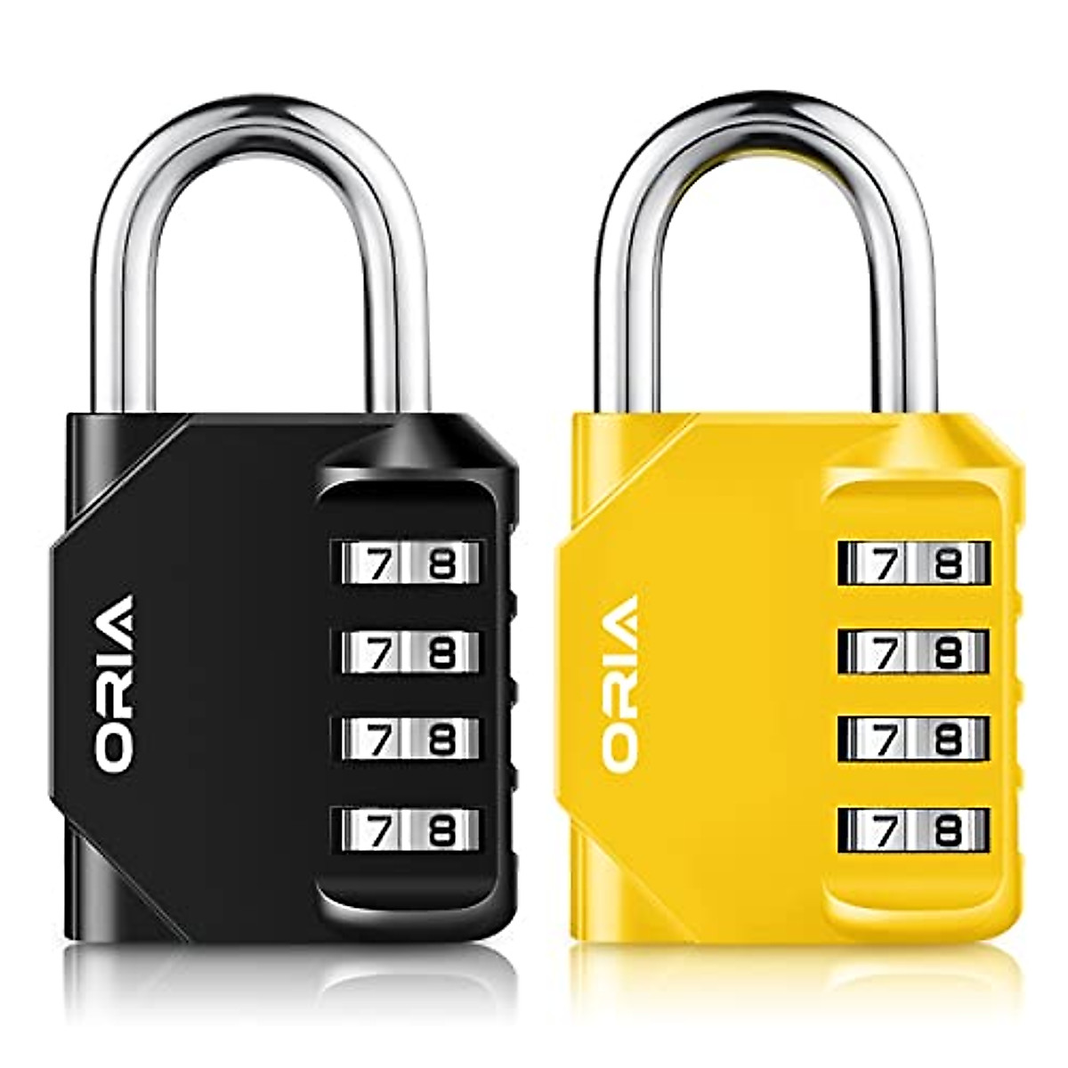 ORIA Combination Lock, (Newest)4 Digit Combination Padlock Set, Metal and Plated Steel Material for School, Employee, Gym or Sports Locker, Case, Toolbox, Hasp Cabinet and Storage, Black&Yellow, 2PCS