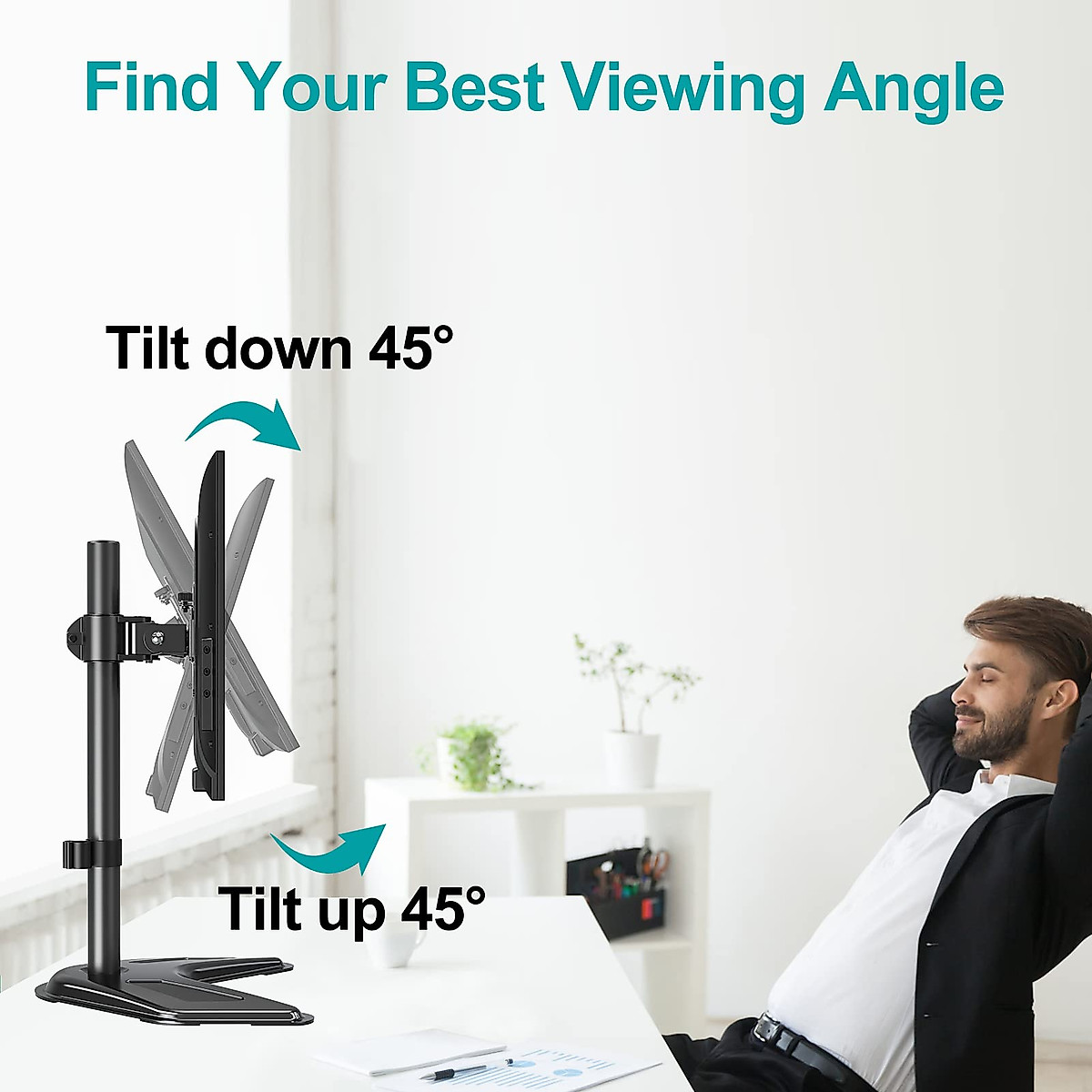 MOUNT PRO Single Monitor Stands Fits 13-32 inch/17.6 lbs Screen, Free Standing Computer Monitor Mount, Monitor Desk Stand with Adjustable Height/Tilt/Swivel/Rotation, VESA Monitor Stand 75x75 100x100