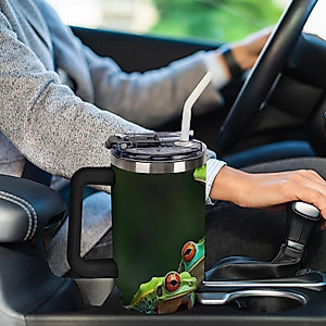Colored Frogs And Dragonflies Insulated Stainless Steel Travel Mug, 40 Oz Tumbler with Handle And Straw Double-Wall Vacuum Coffee Cup, Leak-Proof Lid, Keeps Drinks Hot/Cold for Hours