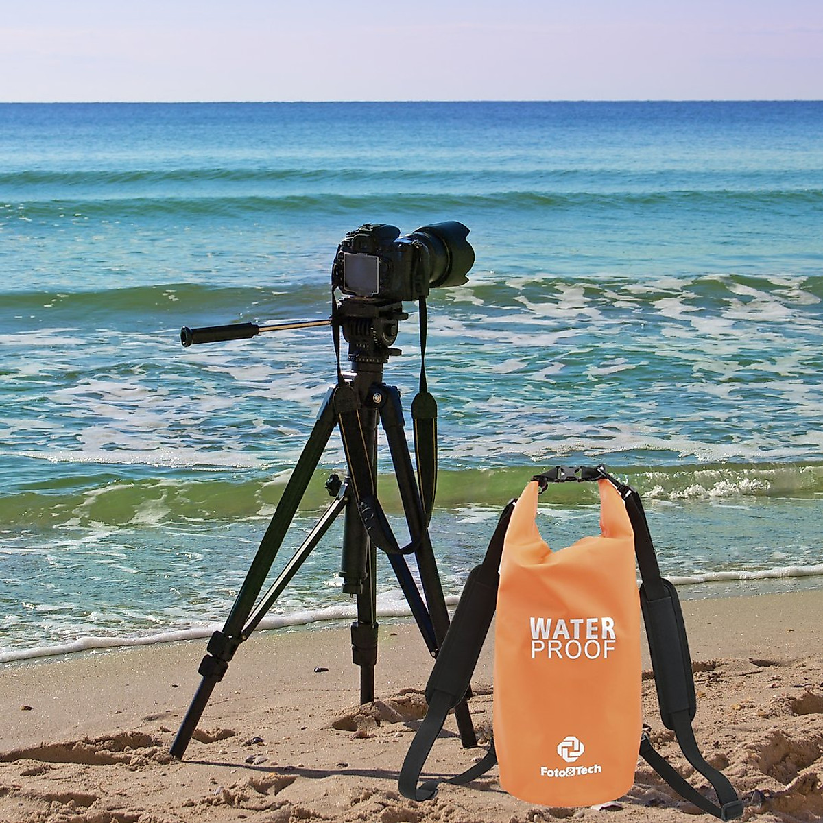 Foto&Tech Orange 10LT Waterproof Dry Bag Roll Top Dry Compression Sack Floating Dry Gear Bag Storm Sack+Backpack Style Padded Shoulder Straps for Kayaking/Boating/Beach/Rafting/Hiking/Camping/Fishing