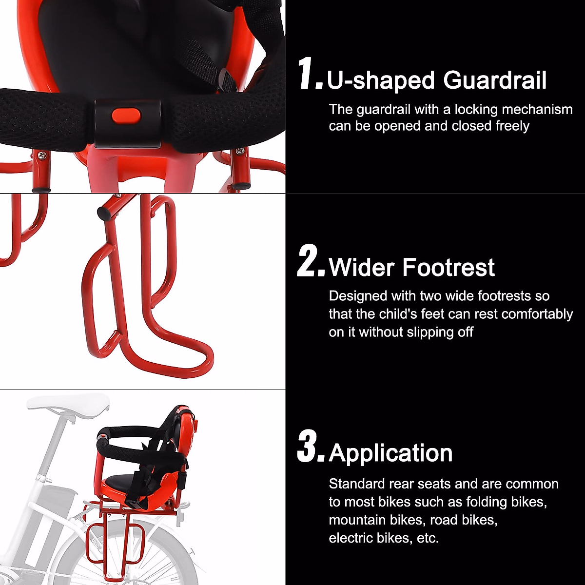 RibasuBB Rear Mounted Kids Bike Seat Attachment for Adult Bike with Seat Cushion,Rear Child Bike Seat Suitable for Aged 6 Months to 6 Years,Red