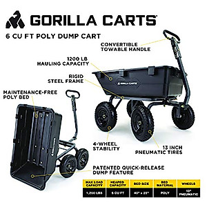 Gorilla Carts Heavy-Duty Poly Yard Dump Cart | 2-in-1 Convertible Handle, 1200 lbs Capacity | GOR6PS Model & Oregon 54-026 Bar and Chain Oil, 1 Quart