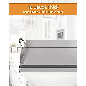 RIEDHOFF 17" x 13" Griddle, [430 Stainless Steel] Flat Top Rectangular Plate with 2 Barbecue Spatula for Charcoal/Gas Grills, Parties, Camping