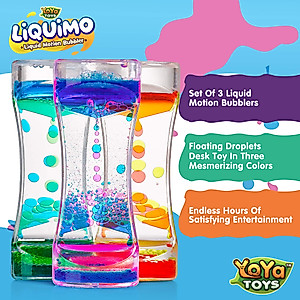 Yoya Toys Liquimo - Liquid Motion Bubbler for Kids and Adults (3-Pack) - Hourglass Liquid Bubbler - Timer for Sensory Play, Fidget Toy - Stress Management - Cool Desk Décor
