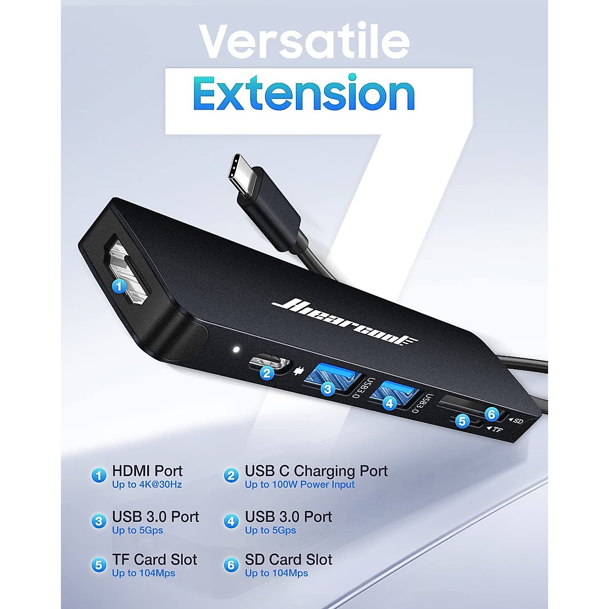 Hiearcool USB C Hub, Adapter USB C Dongle for MacBook Pro, 7 in 1 USB C to HDMI Adapter, USB C Hub,Adapter USB C Dongle for MacBook Pro, 7 in 1 USB C to HDMI Multi-port Adapter Docking Station