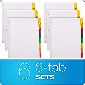 Oxford Write ’n Erase Binder Dividers, 8 Tab, Write On Tabs, Erase Ballpoint Pen, Non Permanent Marker or Pencil, White, Color Tabs, 6 Sets (89991)