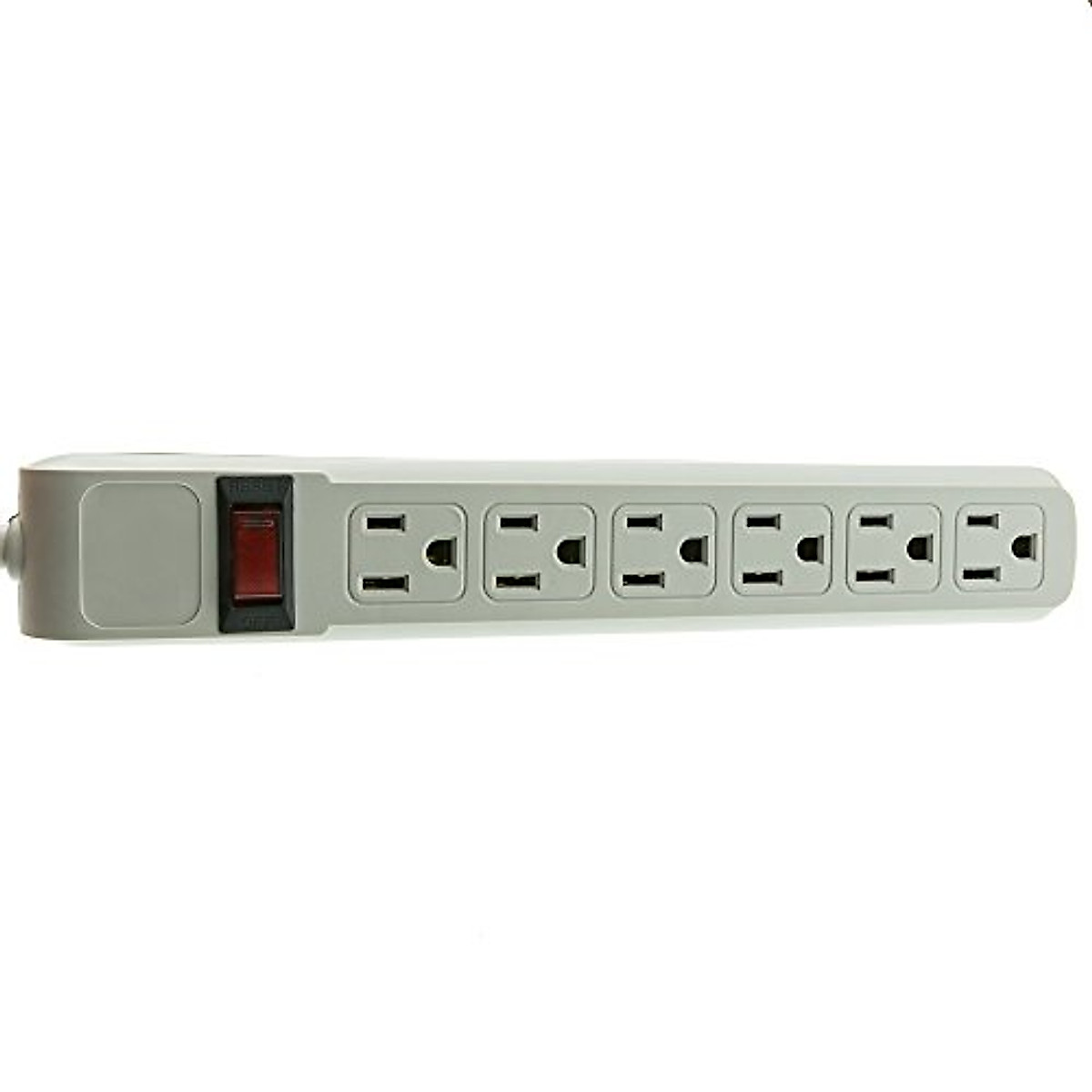 5-Pack Surge Protector, Flat Rotating Plug, 6 Outlet, Horizontal Outlets, Plastic, Power Cord, 4 Feet, Gray