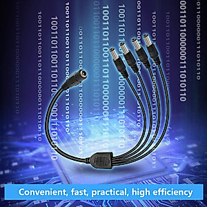 SAISN DC Power Y Splitter Cable 1 Female to 4 Male Plug for CCTV Camera (1 to 4)
