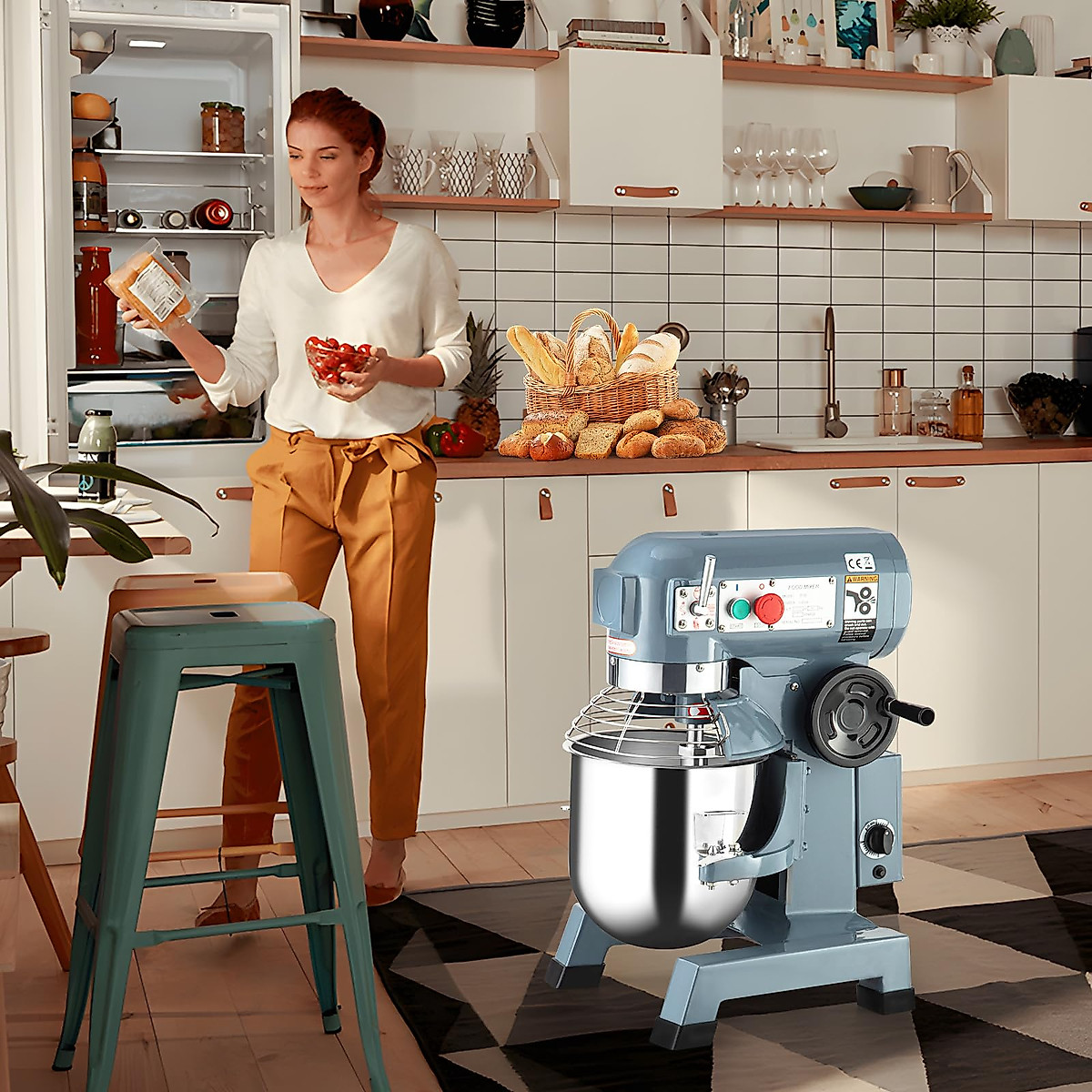 Towallmark Commercial Food Mixer, Commercial Mixer 15QT 600W with Stainless Steel Bowl, 130/233/415RPM 3 Speed Heavy Duty Stand Food Mixer Commercial for Bakery Pizzeria Restaurant