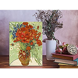 Wieco Art Abstract HD Red Poppies and Daisies Canvas Prints Wall Art of Van Gogh Famous Floral Oil Paintings Reproduction Classic Flowers Pictures Artwork on for Home Office Decorations Wall Decor