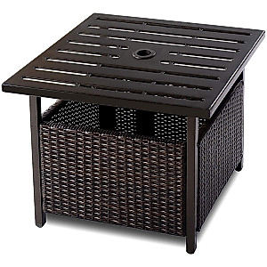 Outdoor Patio Rattan Wicker Steel Side Deck Table
