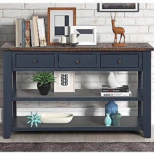 YWUFUART 48 Inch Solid Wood-Console Table-Sofa Table-Storage Cabinet with 3 Drawers and 2 Shelves for Entryway Hallway Living Room (Blue)
