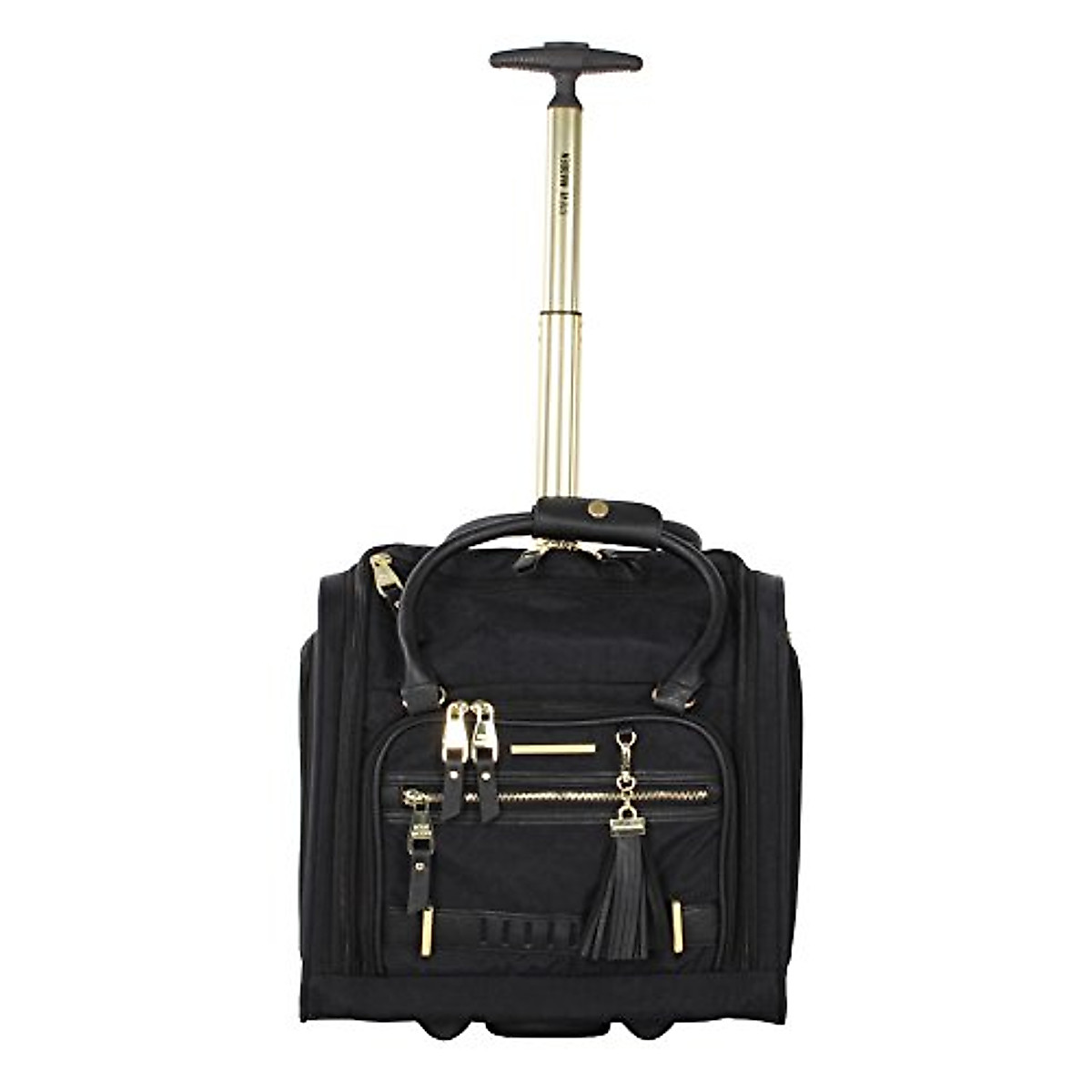 Steve Madden Designer 15 Inch Carry on Suitcase- Small Weekender Overnight Business Travel Luggage- Lightweight 2- Rolling Spinner Wheels Under Seat Bag for Women (Peek-A-Boo Black)