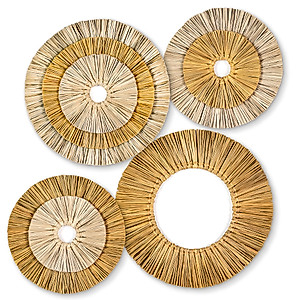 Maraa Wall Basket Decor Set of 4 Seagrass Baskets. Luxurious Wicker Wall Art for Bedroom, Living Room, Home Office - Boho, Farmhouse, Rustic Style Hanging Decorative Woven Wall Baskets