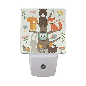 Led Night Light Animal Fox Bird Owl Bear Rabbit Flower Tree, Auto Senor Dusk to Dawn Night Light Plug in for Kids Baby Girls Boys Adults Room2