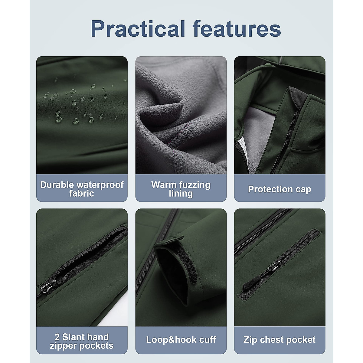 CREATMO US Ladies Soft Shell Jacket Outdoor Mountain Long Fleece Insulated Athletic Jacket Raincoat Green S