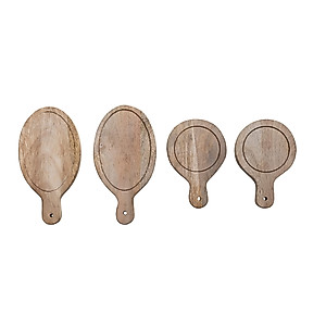 Creative Co-Op Mini Wood Serving Boards with Handles, Set of 4, 2 Styles