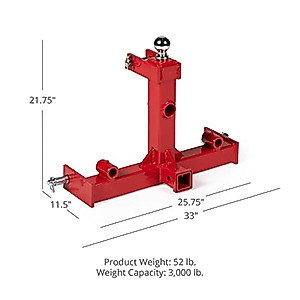 Titan Attachments 3 Point Gooseneck Tractor Trailer Hitch Optional Hay Bale Spear and Stabilizer Spears, Fits Category 1 Tractors, Red Finish, 2" Receiver Hitch, 2" Gooseneck Ball