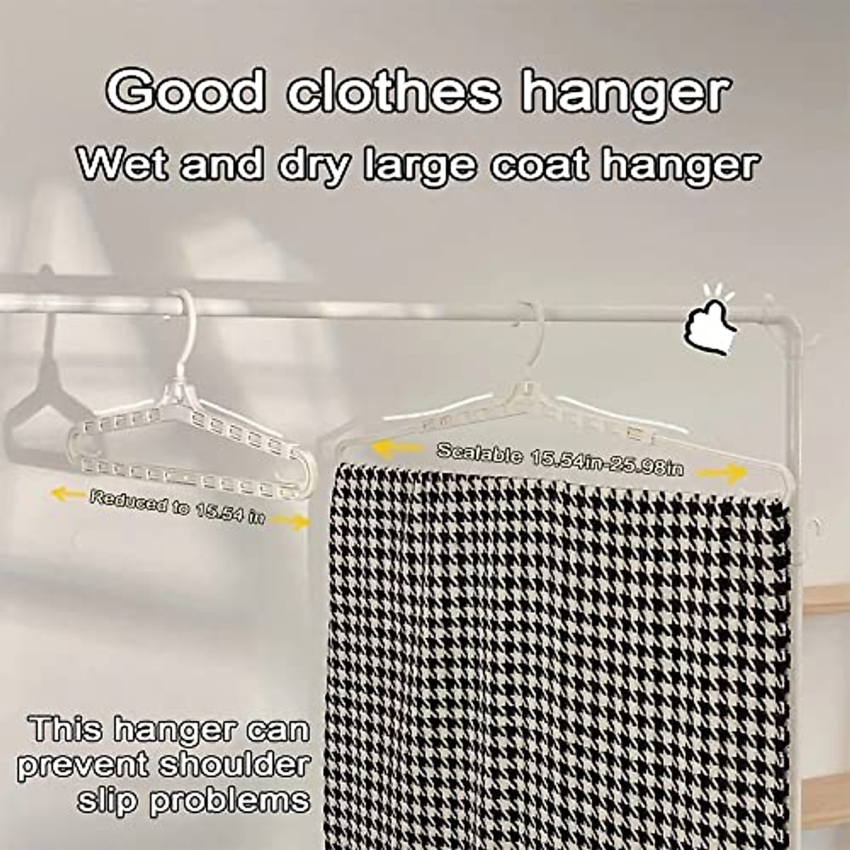 ZEYDURL Large Clothes Hangers Extra Wide Hangers Towel Clips Enlarge Adjustable Shoulder 16.9”-26.2” Drying Hanger for Wide Clothes, Shirts, Bath Towels 4 Pack(White)