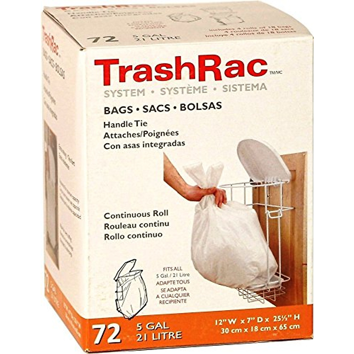 Trashrac 5 gal. Trash Bags Handle Tie - 72 Count (Pack of 2)