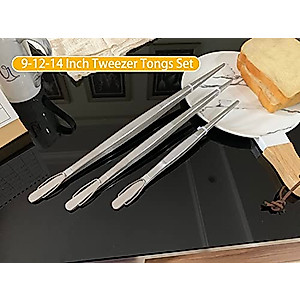 JETKONG Extra Long Kitchen Tweezers Heavy Duty Stainless Steel Cooking Tweezers, Set of 3 (9 12 14 Inch, Silver)