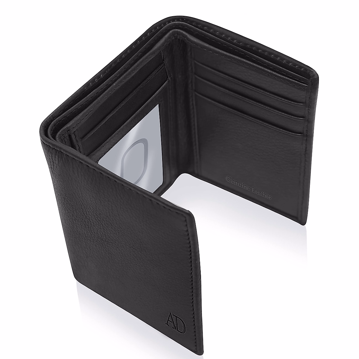 Genuine Leather Wallets For Men - Trifold Mens Wallet With ID Window RFID Blocking,Smooth Black