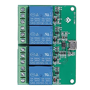 4 Channel Relay Module, Send Serial Commands PCB 10A 250VAC Overcurrent Protection USB Relay Expansion Board Drive Free Intelligent Control for PC