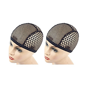 YANTAISIYU 2 Pieces Wig Cap Black Stretchable Crochet Wig Cap with 4 Hair Clips Mesh Braided Wig Cap for Making Wig