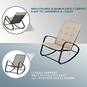 Festival Depot Patio Upholstered Rocking Chair Lounge Chairs Living Room Sofa Glider Rocker Chair w/Metal Frame Removable Cushion High Back Widened Seat Best Comfy Modern Portable