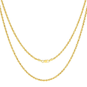 Nuragold 14k Yellow Gold 2.5mm Solid Rope Chain Diamond Cut Link Pendant Necklace, Mens Womens Jewelry 16" 18" 20" 22" 24" 26" 28" 30"