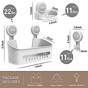 4 Packs Shower Caddy Suction Cup Set - Shower Shelf+Soap Dish+Suction Hooks - One Second Installation NO-Drilling Removable Powerful Waterproof DIY Shower Organizer for inside Shower Bathroom Kitchen