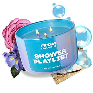 Friday Collective Shower Playlist Candle, Fresh & Clean Scented, Made with Essential Oils, 3 Wicks, 13.5 oz
