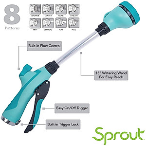 Sprout 65104-AMZ Melnor 8-Pattern 15" Watering Wand and QuickConnect Product Adapter Amazon Bundle, Gooseberry Green
