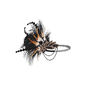 BABEYOND 1920s Headpiece Flapper Headband - Roaring 20's Sequined Showgirl Hair Band Black with Feather (Black)
