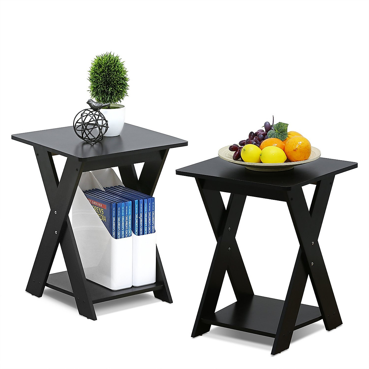 FURINNO Modern Simplistic End Table Set, 2-Pack, Espresso