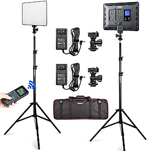 VILTROX 2 Packs LED Video Light kit with Light Stand and Wireless Remote, 30W/2450Lux Dimmable 3300K-5600K LED Panel Lights CRI 95+ for Photography Video Portrait Conference Vlog Streaming（VL-200T）
