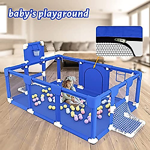 Bouncats Baby playpen, Kids Baby Ball Pit, Playpen for Babies,Indoor & Outdoor Playpen for Babies and Toddlers, Infant Safety Gates with Breath (Blue-2)