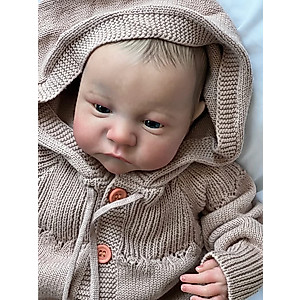 Anano 19 Inch Reborn Doll Open Eyes Levi Soft Slicone Baby Boy with Handcrafted Newborn Baby Girl Handmade Long Sweater Hair Band Real Life Newborn Preemie Nurturing Accessory Birthday Gift¡­