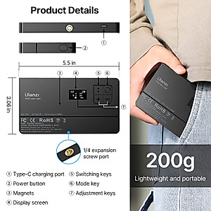 ULANZI PL-01 RGB Video Light, Portable RGB Camera Light with 4000mAh Battery, 360° Color 20 Light Effects, CRI≥95 2500-9000K LED Panel DSLR Photography Lighting for YouTube, Video Conference, Vlogging