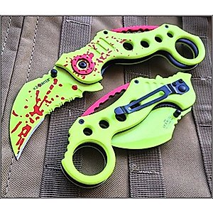 TACTICAL SPRING ASSISTED NEON GREEN KARAMBIT KNIFE POCKET CLIP - 5" CLOSED by ProTactical'US