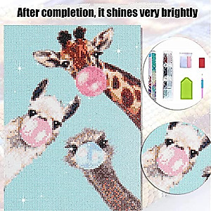 cupmod 5D Diamond Painting Kits for Adults, Giraffe Full Drill Round Crystal Rhinestone Diamond Art Gem Painting，Diamond Painting Animals for Home Wall Decor 11.7x15.8 inch