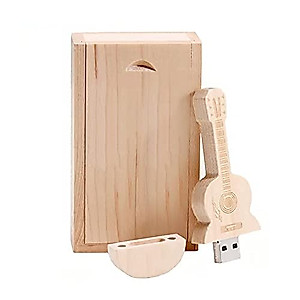 Wood Guitar Shaped USB3.0 64GB Flash Pen Drive Memory Thumb Stick with Wooden Box (3.0 64GB)
