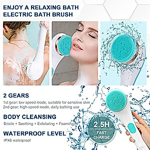 Back Scrubber Shower Exfoliating Electric Back Washer Shower Loofah Silicone Dry Brushing Body Brush Rechargeable Power Men Women Foot Skin Care Exfoliator Bath Brushes for Showering