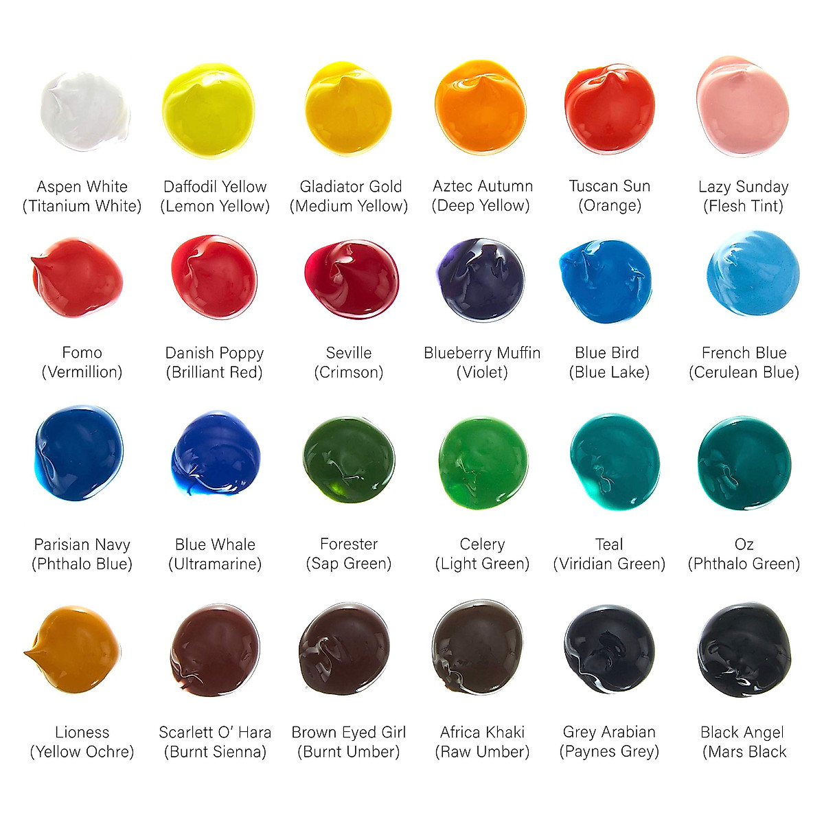 Acrylic Paint Set by Dynamic Distraction - Set of 24 Premium Vibrant Colors - (22 ml, .74 oz.) - Non Toxic Pigment Paints for Canvas, Pouring, Fabric, Wood, Crafts & More! For Artists: Adults & Kids