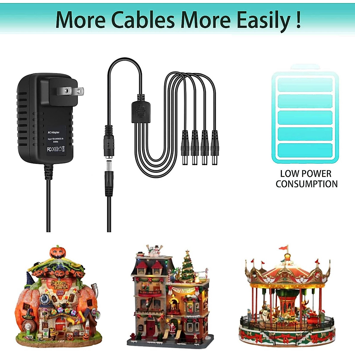 KONKIN BOO Replacement AC Adapter for Lemax # 74707 4.5 Volt Spooky Town Accessory Switching Power Cord