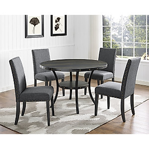 Roundhill Furniture Biony Gray Fabric Dining Chairs with Nailhead Trim, Pack of 2